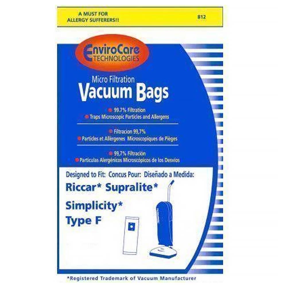 Riccar/Simplicity Type F Micro Lined Filtration Paper Bags 812