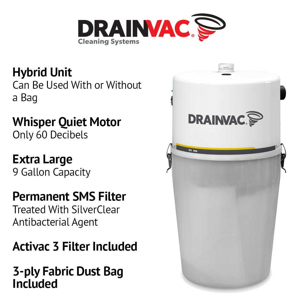 Drainvac G2-008 Central Vacuum System w/ Activac 3 Filter (w/ SPECS)