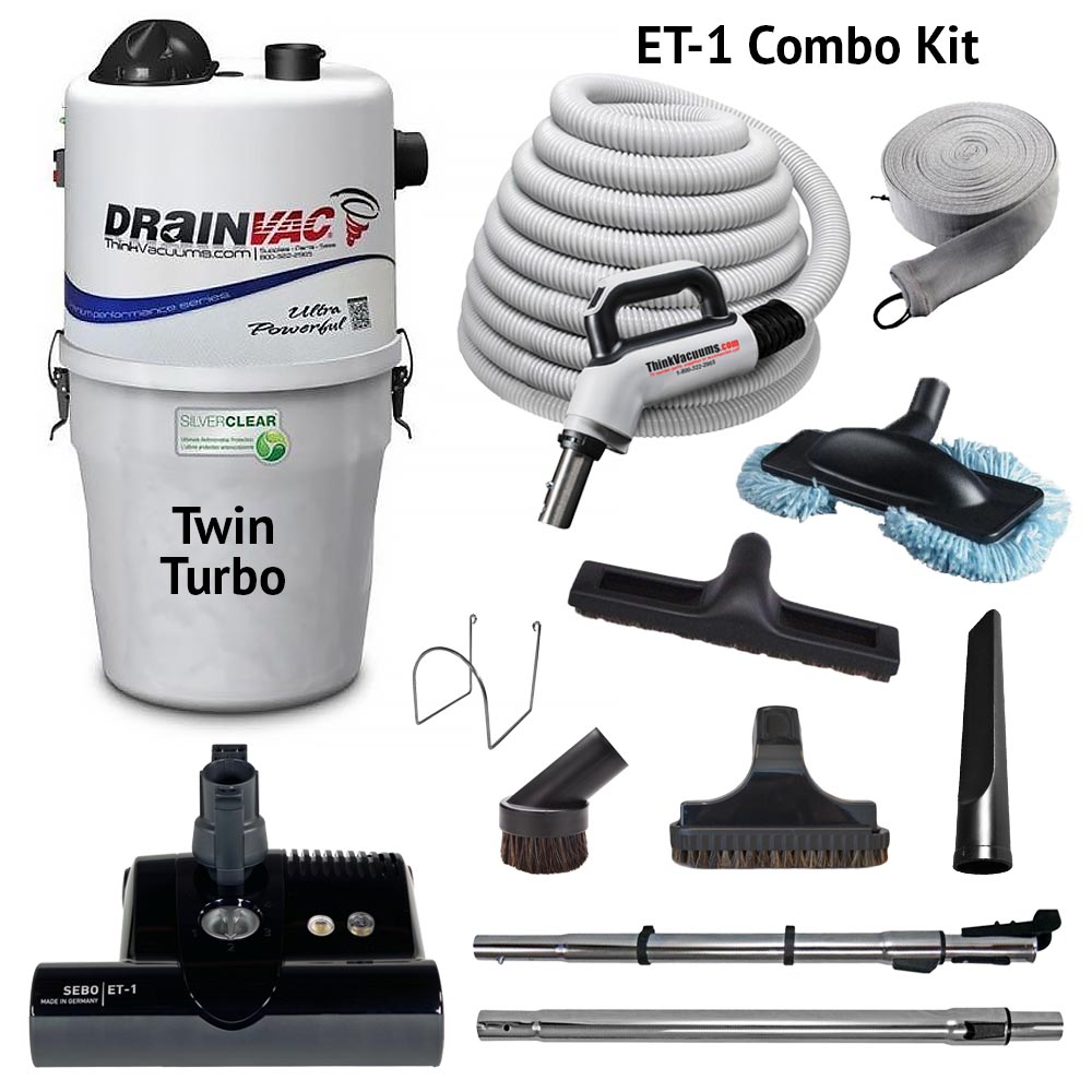 Drainvac Twin Turbo Central Vacuum & ET-1 Combo Kit | Free Shipping