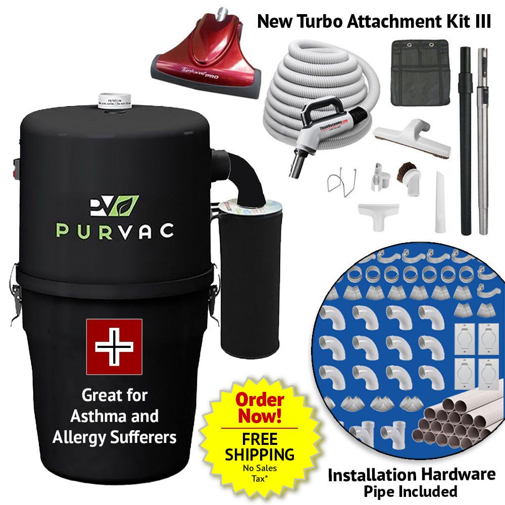 PurVac Central Vacuum 2-Inlet Starter Package | Quiet HEPA Filtration