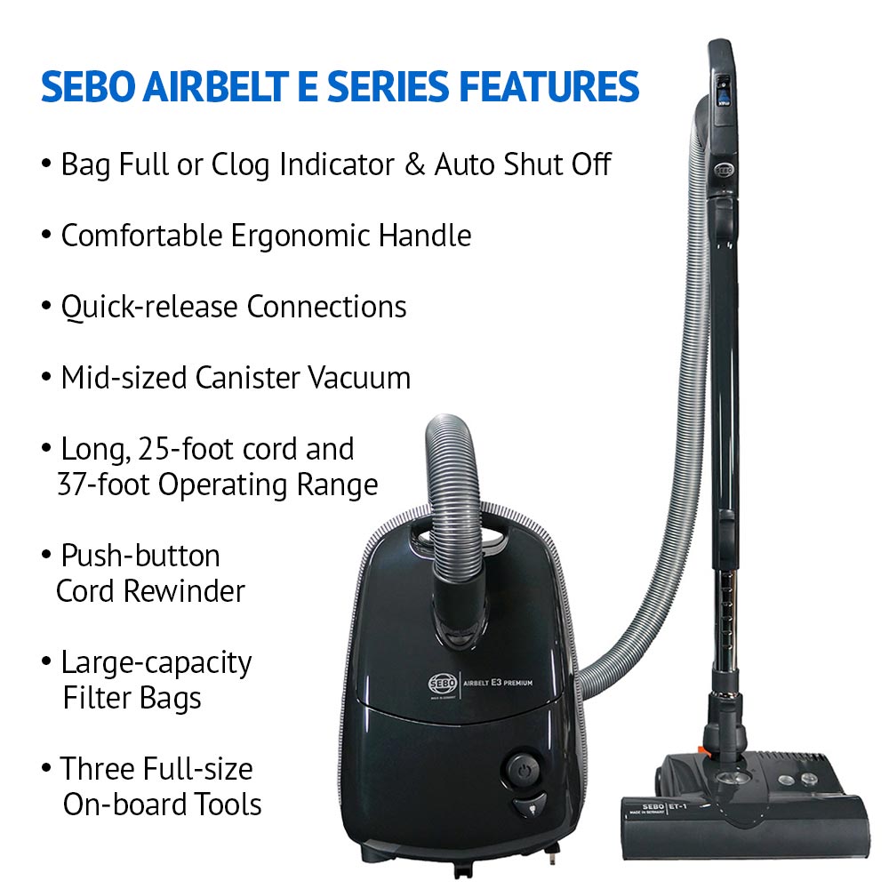 SEBO Airbelt E3 Premium Canister Vacuum Graphite (91643AM/91648AM)