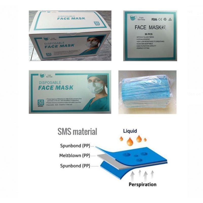 Disposable Ear Loop Face Masks 50-Pack