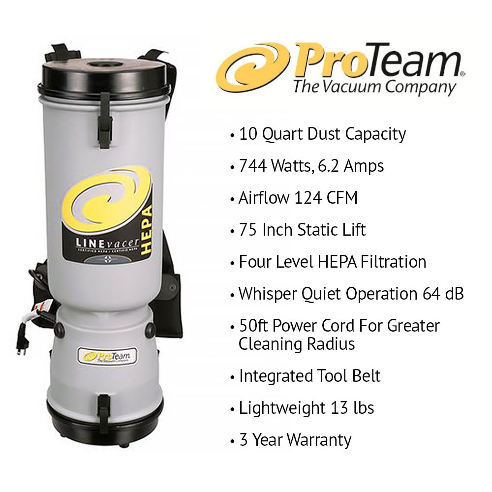 ProTeam LineVacer HEPA Backpack Vacuum w/ High Filtration Tool Kit 100277